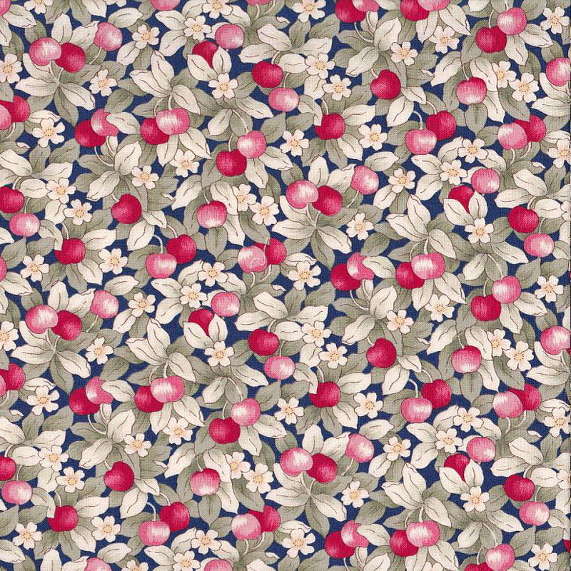 Apples Flowers and Leaves on Navy Fruit Quilting Fabric - Find a Fabric