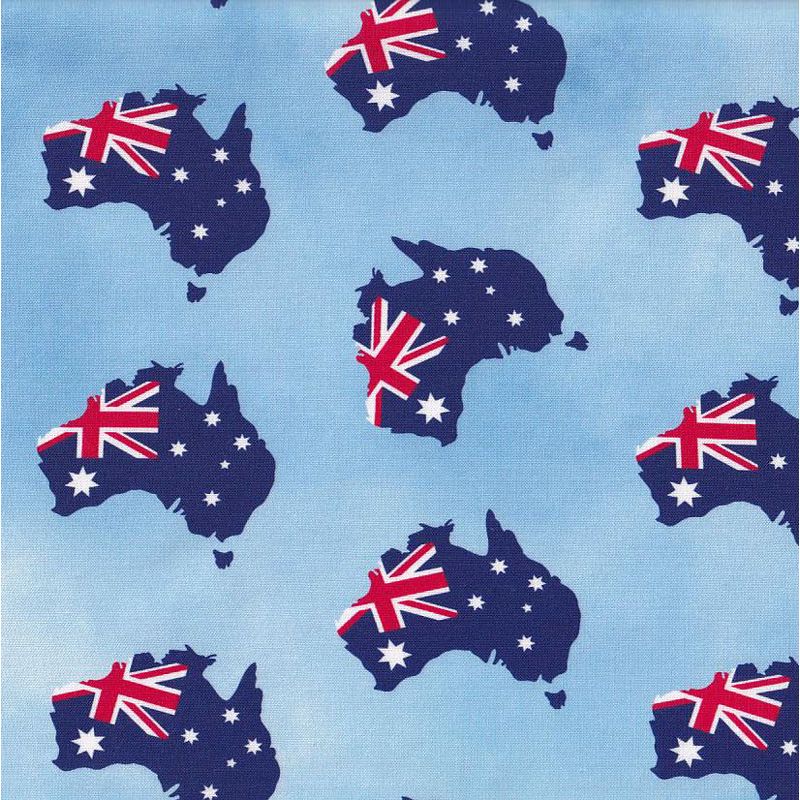 Australian Aussie Flag Maps on Blue Flags Quilting Fabric - Find a Fabric