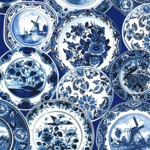 Plates Jugs Tulips on Lt Blue Delft Still Life LARGE PRINT Quilting ...