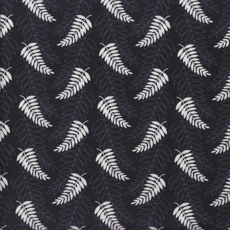 New Zealand White Silver Ferns on Black Quilting Fabric - Find a Fabric